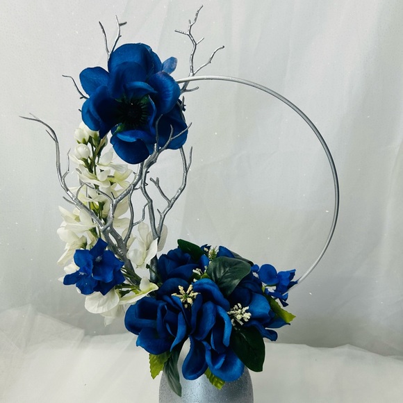 Party Supplies | Hoop Centerpiece Floral Royal Blue And Silver With ...